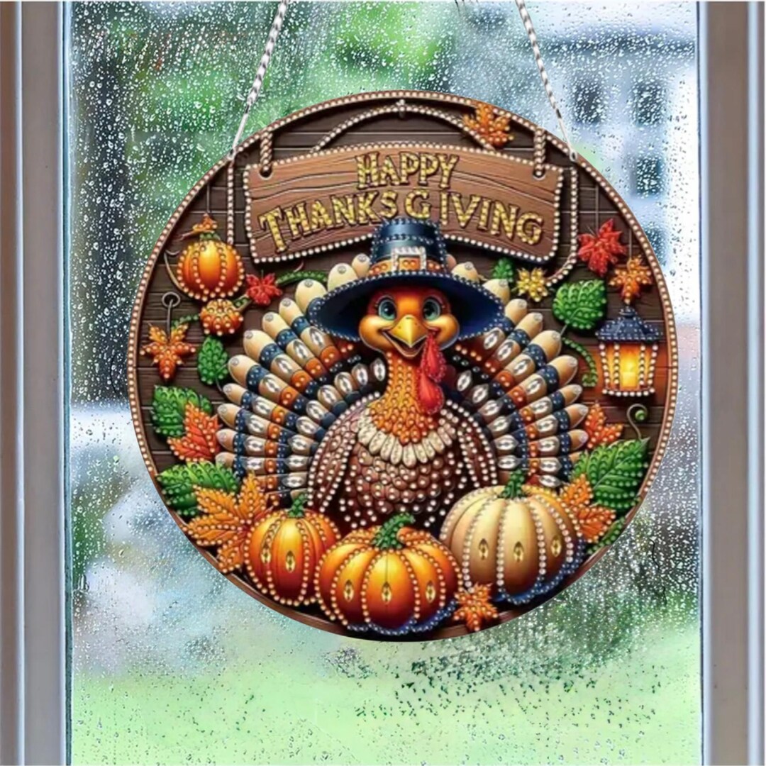 Thanksgiving Turkey DIY Diamond Painting Kit – Single Sided Sun Catcher ...