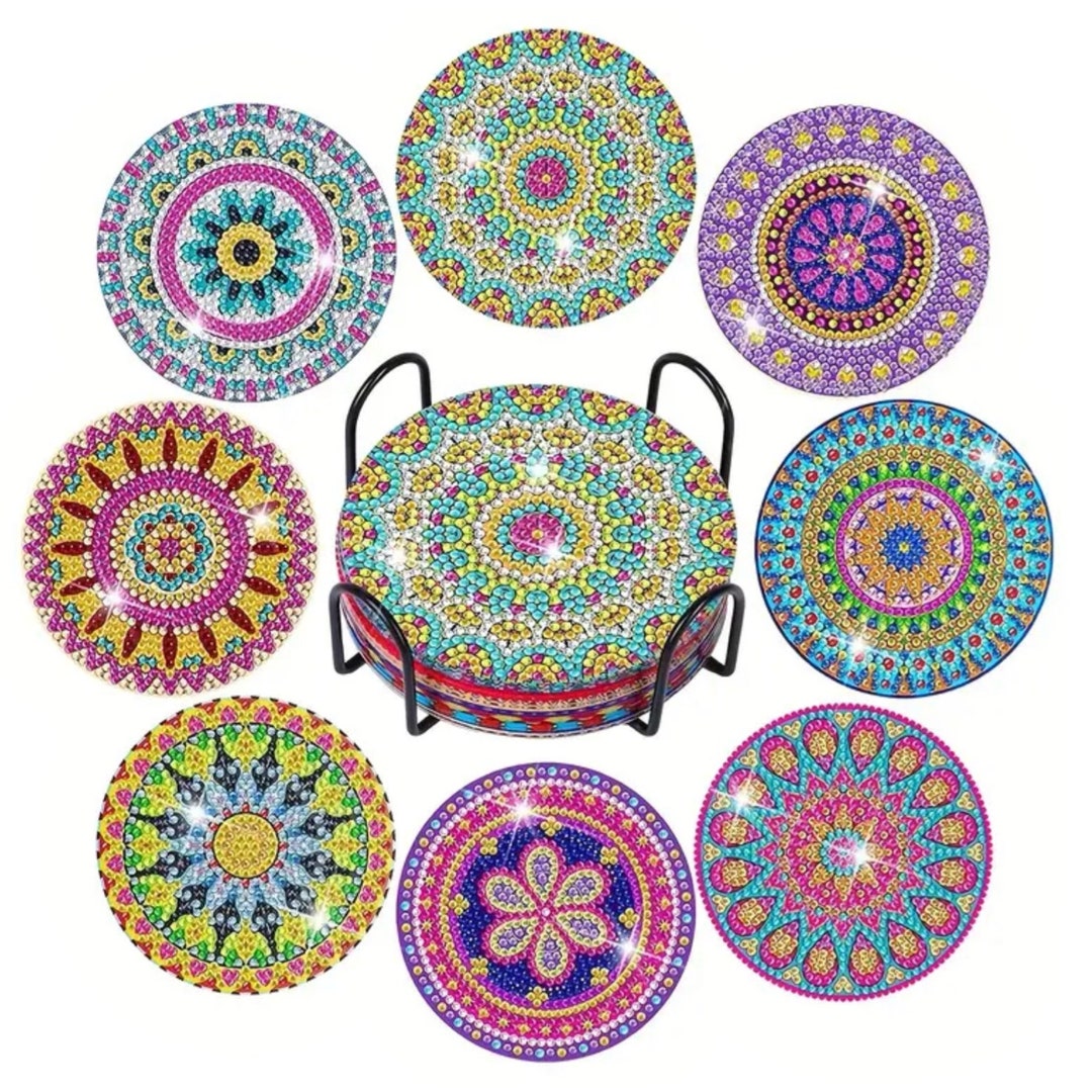 DIY 8 Mandela Coasters With Easter Colors, 5D Diamond Painting Kit ...
