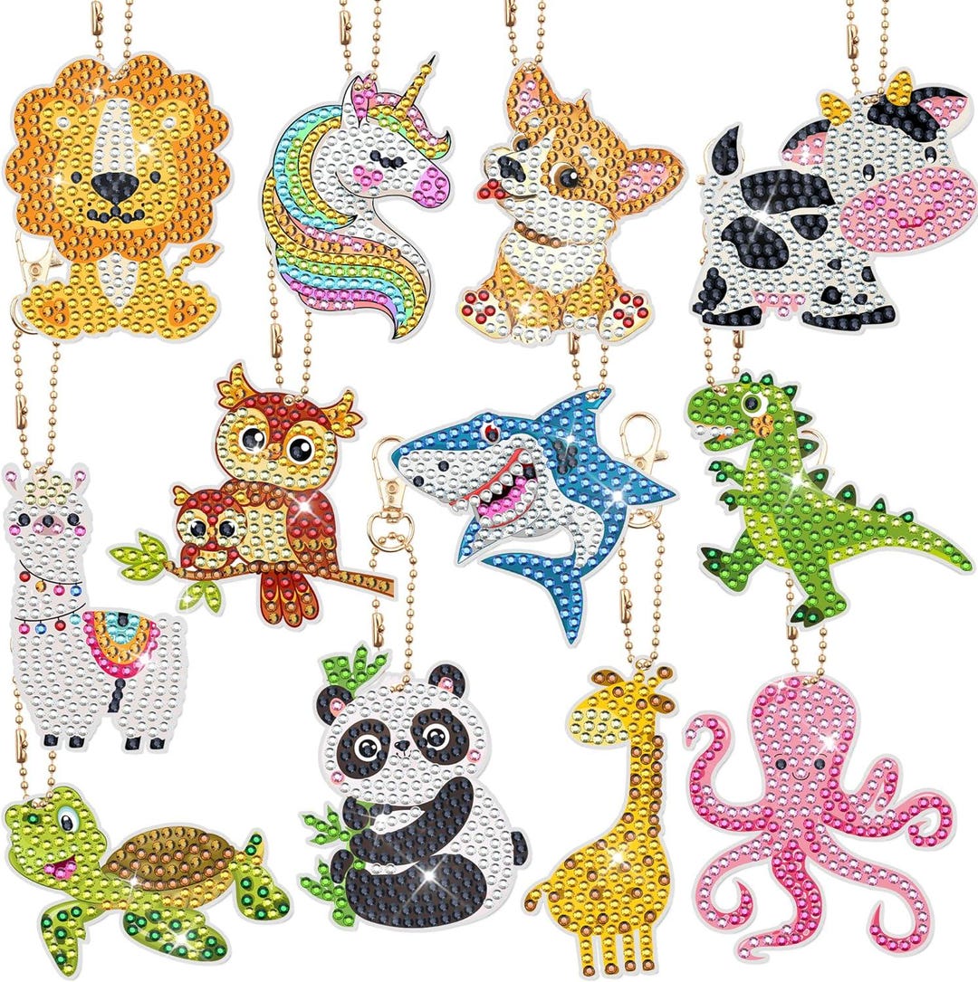 Animal Diamond Painting Keychain Kit – 12 Double-sided Charms With ...