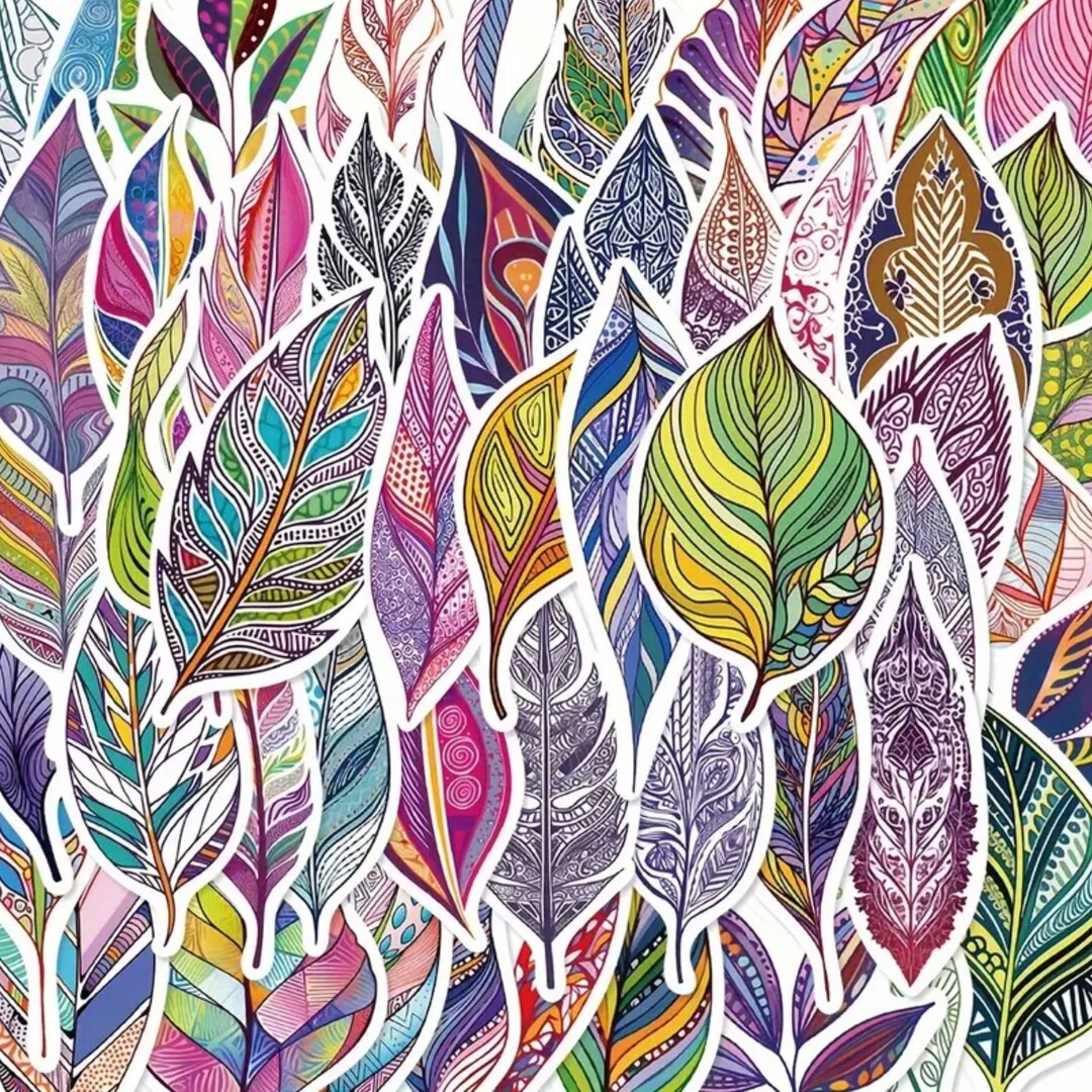 50 Unique Leaf Stickers With Gradient Rainbow Coloring, High Quality ...