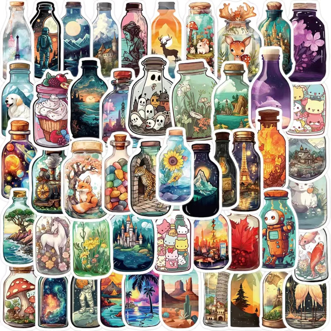 50 Fantasy in A Jar Stickers, Animals & Nature Scenes in Bottles, High ...