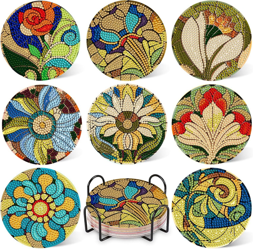DIY 8 Boho Floral Coasters With Taupe, Blue, Yellow and A Dash of Red ...