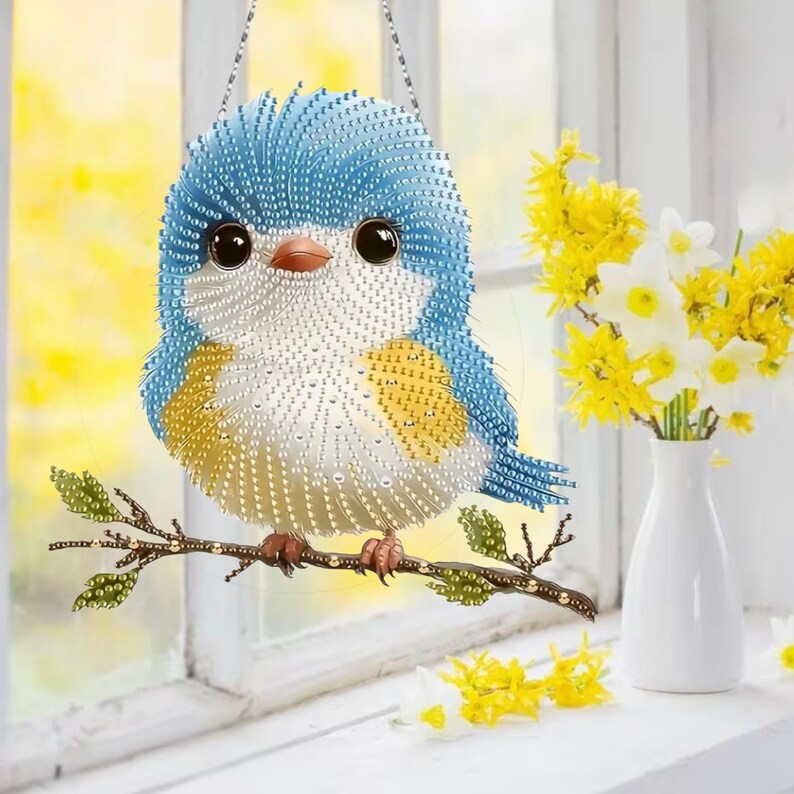 DIY Blue Bird Diamond Art Sun Catcher Kit Single Sided Acrylic Window ...