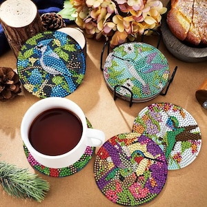 DIY 8 Bird Coasters With Stained Glass and Hummingbirds, 5D Diamond ...