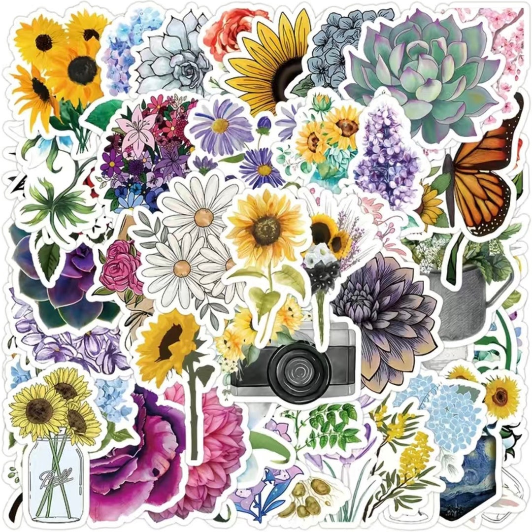 50 Beautiful Spring Stickers With A Mix of Flowers and Butterflies ...