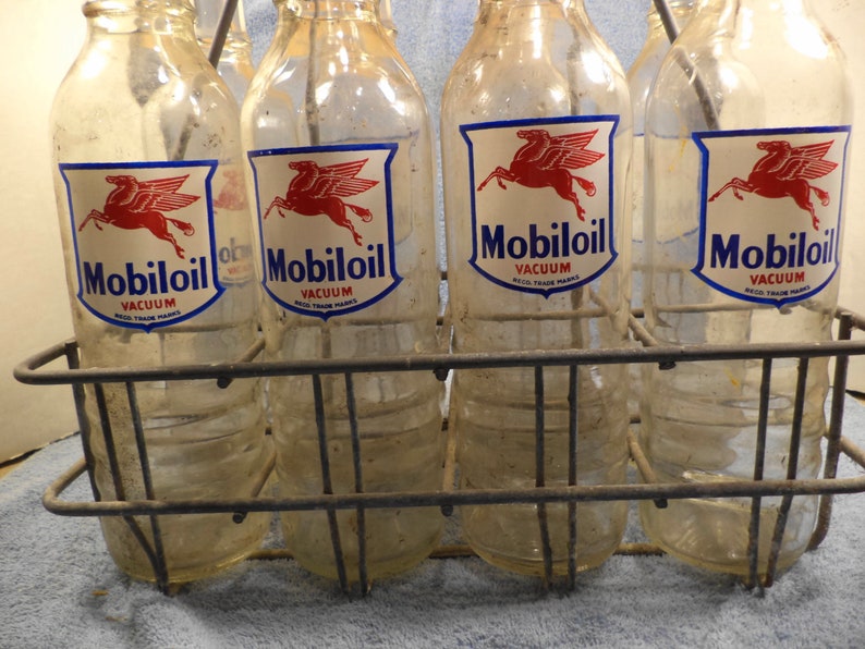 LOT OF 8 MOBILOIL Quart Motor Oil Bottles With Painted Fired on Pegasus ...