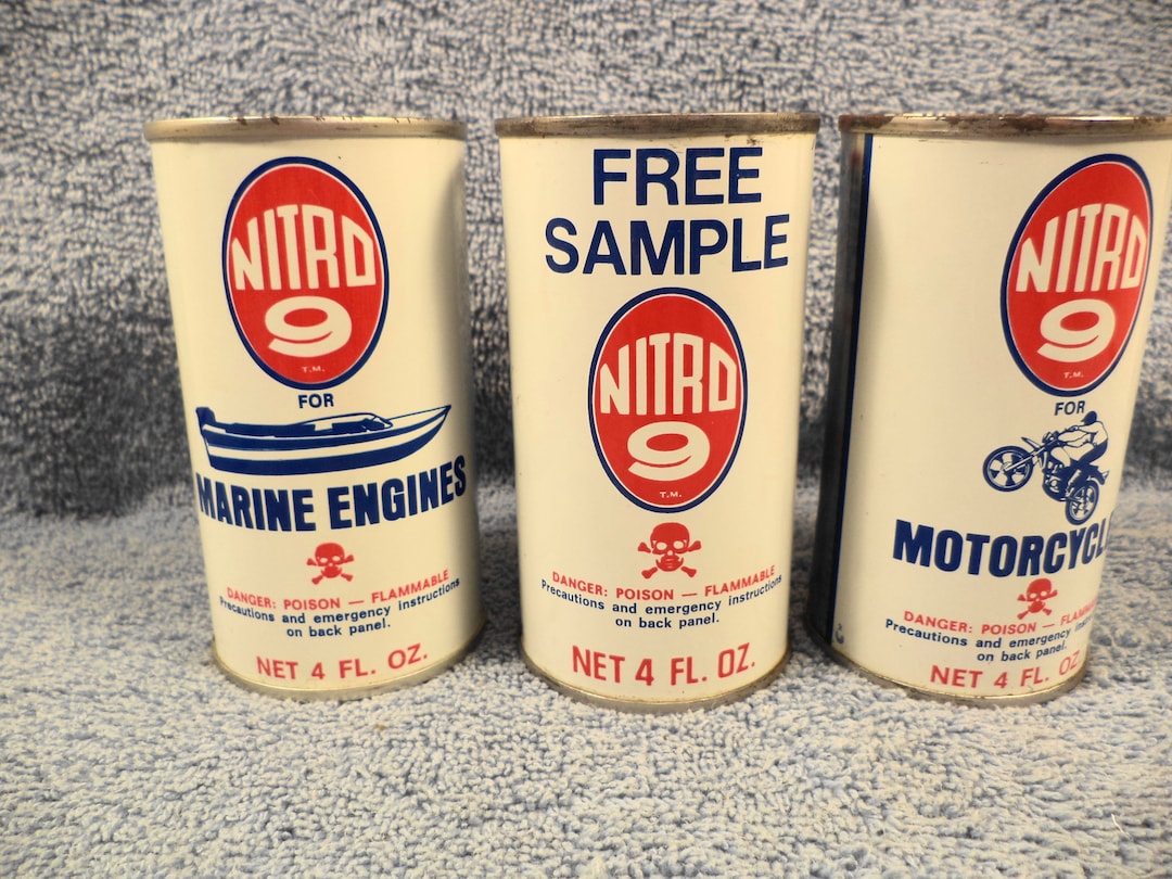 Nitro 9 Fuel Additive Cans Motorcycle Marine Free Sample Motor Oil Can ...