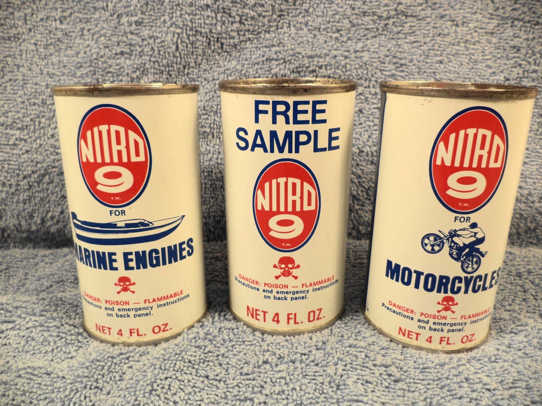 Nitro 9 Fuel Additive Cans Motorcycle Marine Free Sample Motor Oil Can ...