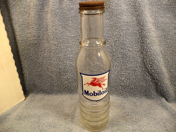 MOBIL MOBILOIL GLASS 1 Pint Motor Oil Bottle With Painted | Etsy