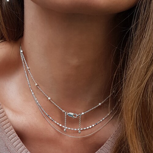 Multi Strand Necklace Double Chain Necklace Silver Layered - Etsy