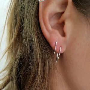 14K Gold Earrings, Real Gold Wire Earrings, Line Earrings, Solid Gold ...