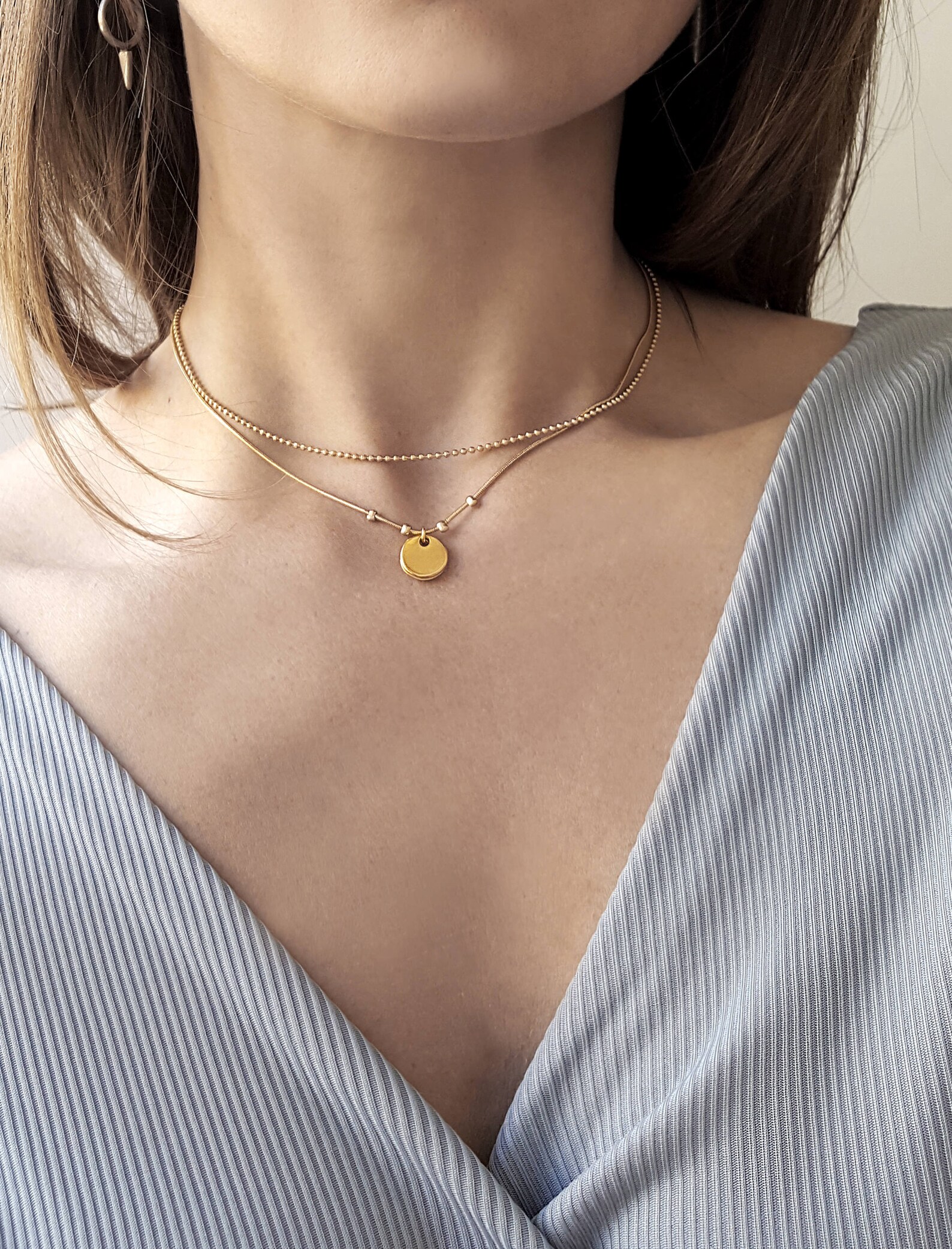 Multi Strand Sterling Silver Necklace With a Coin Pendant - Etsy