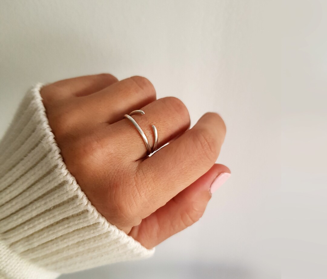 Double Open Ring, Double Band Ring, Sterling Silver Ring, Delicate Ring ...