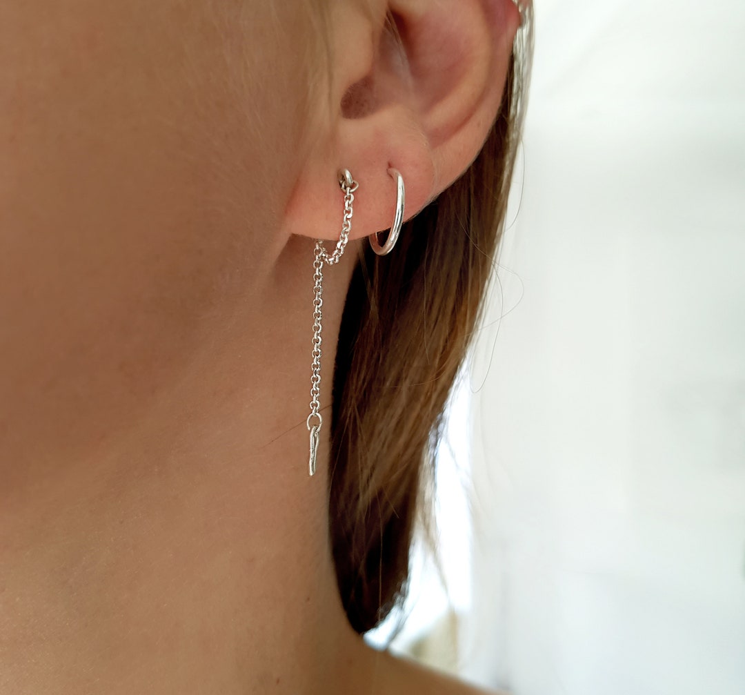 Tiny Silver Earring Chain Earring Jacket Chain Jacket - Etsy