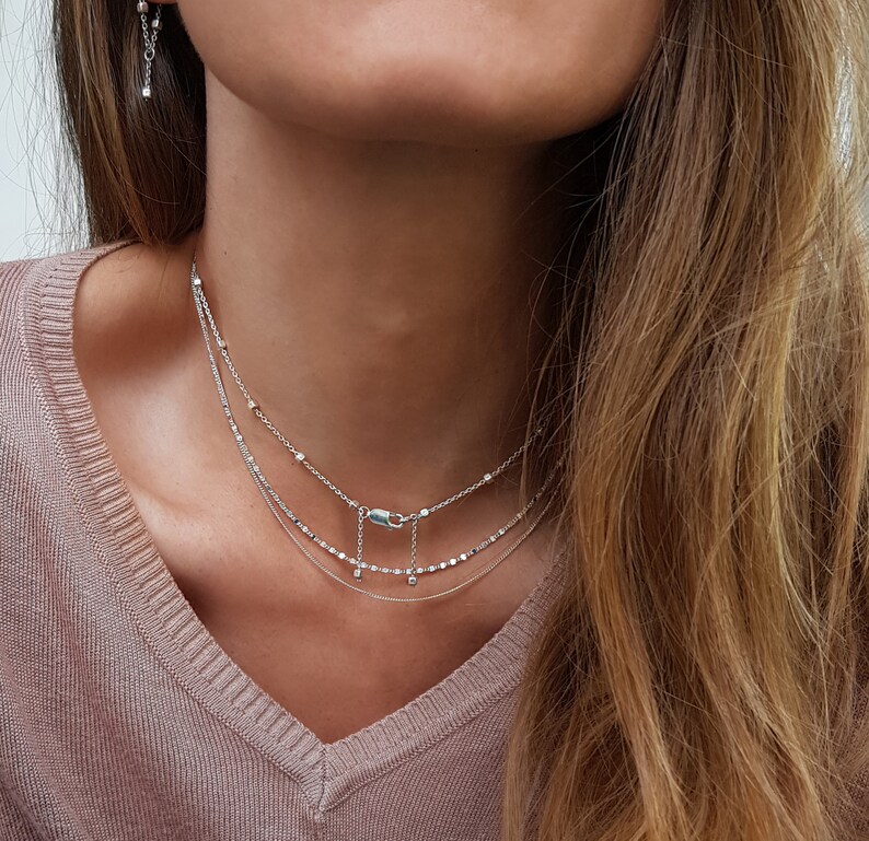 Multi-Strang-Halskette Doppel-Kette-Halskette Silber | Etsy