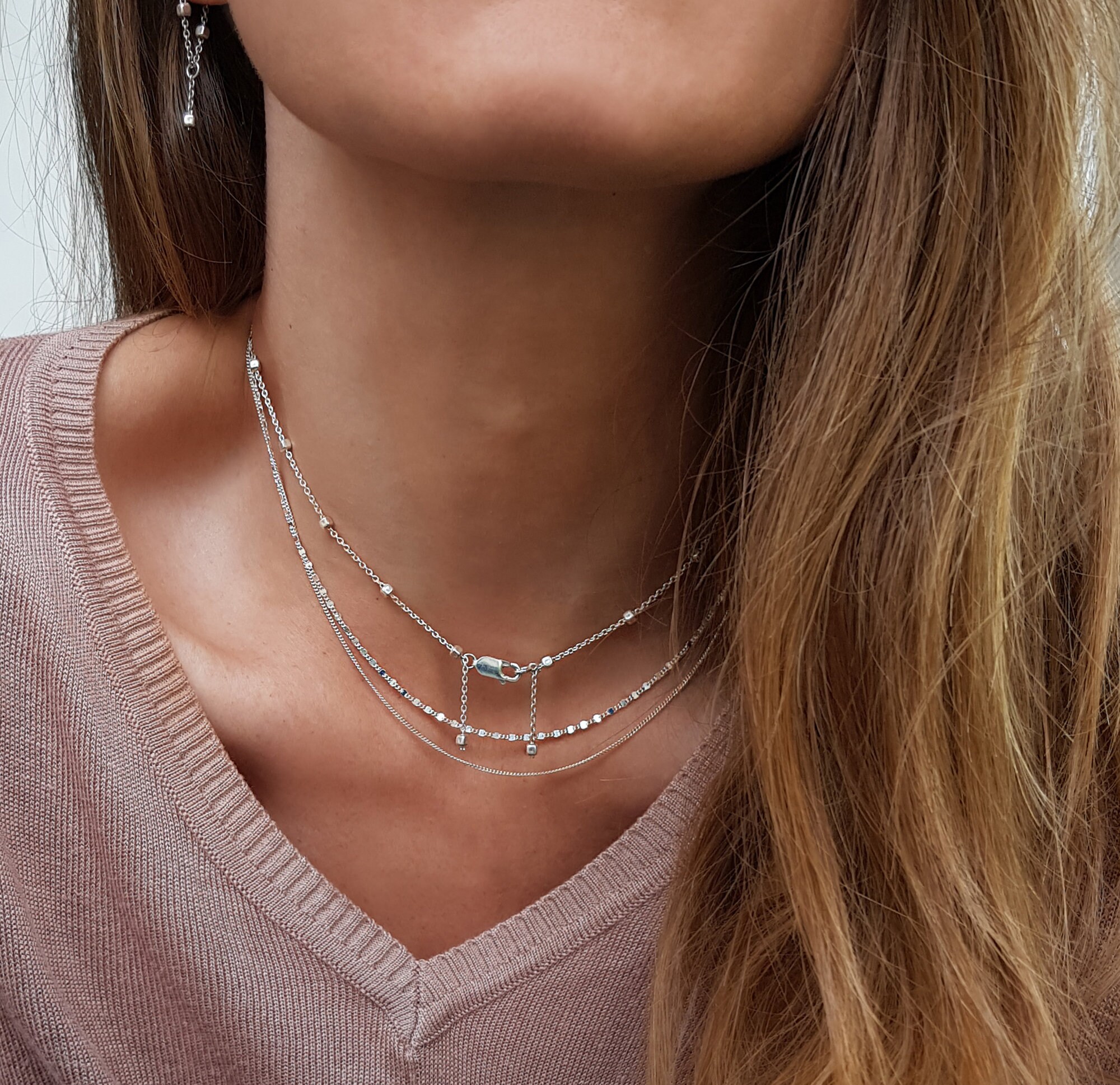 Multi Strand Necklace Double Chain Necklace Silver Layered - Etsy