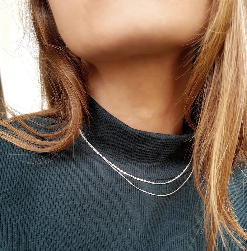 Multi-Strang-Halskette Doppel-Kette-Halskette Silber | Etsy