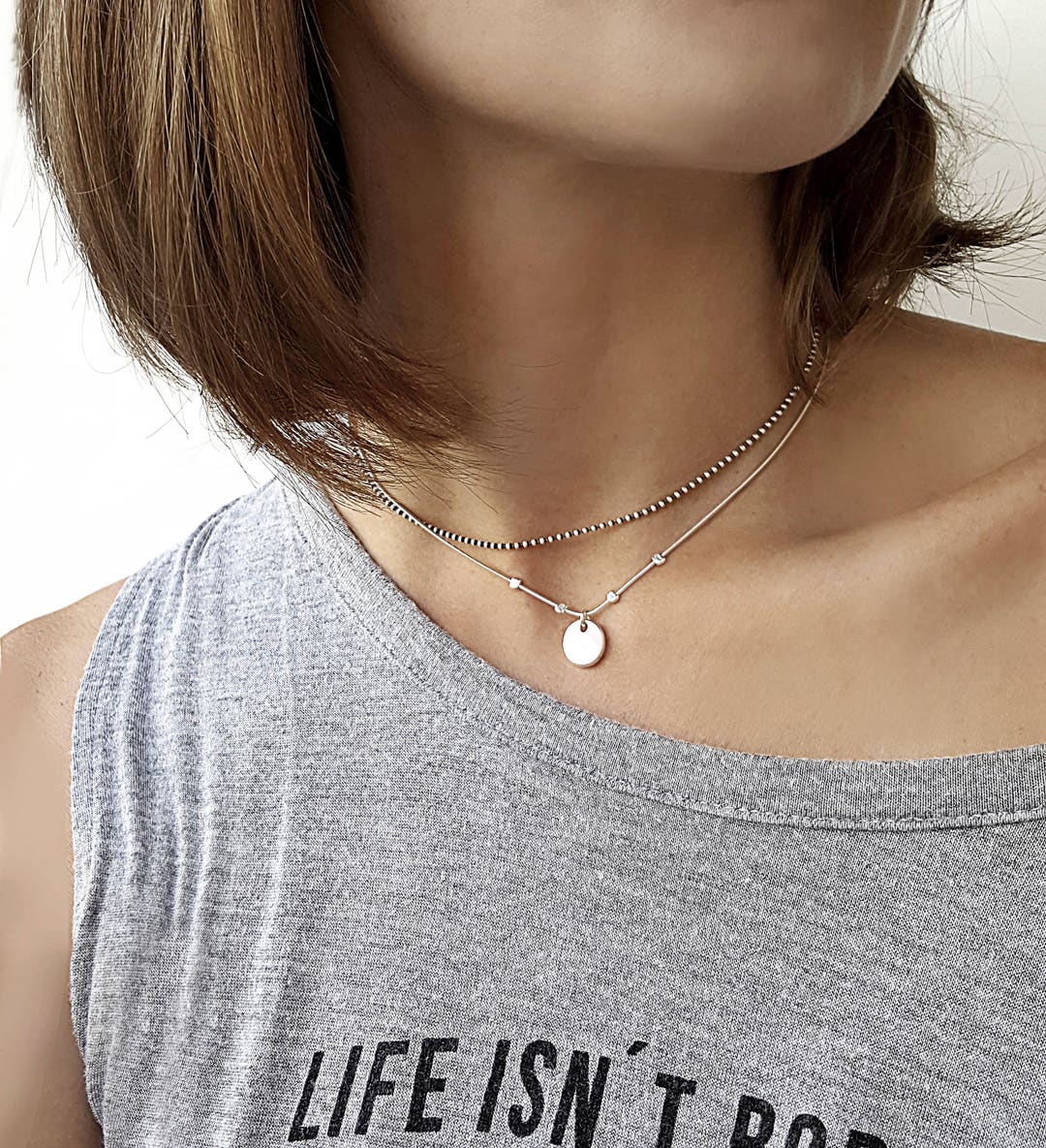 Multi Strand Sterling Silver Necklace With a Coin Pendant - Etsy