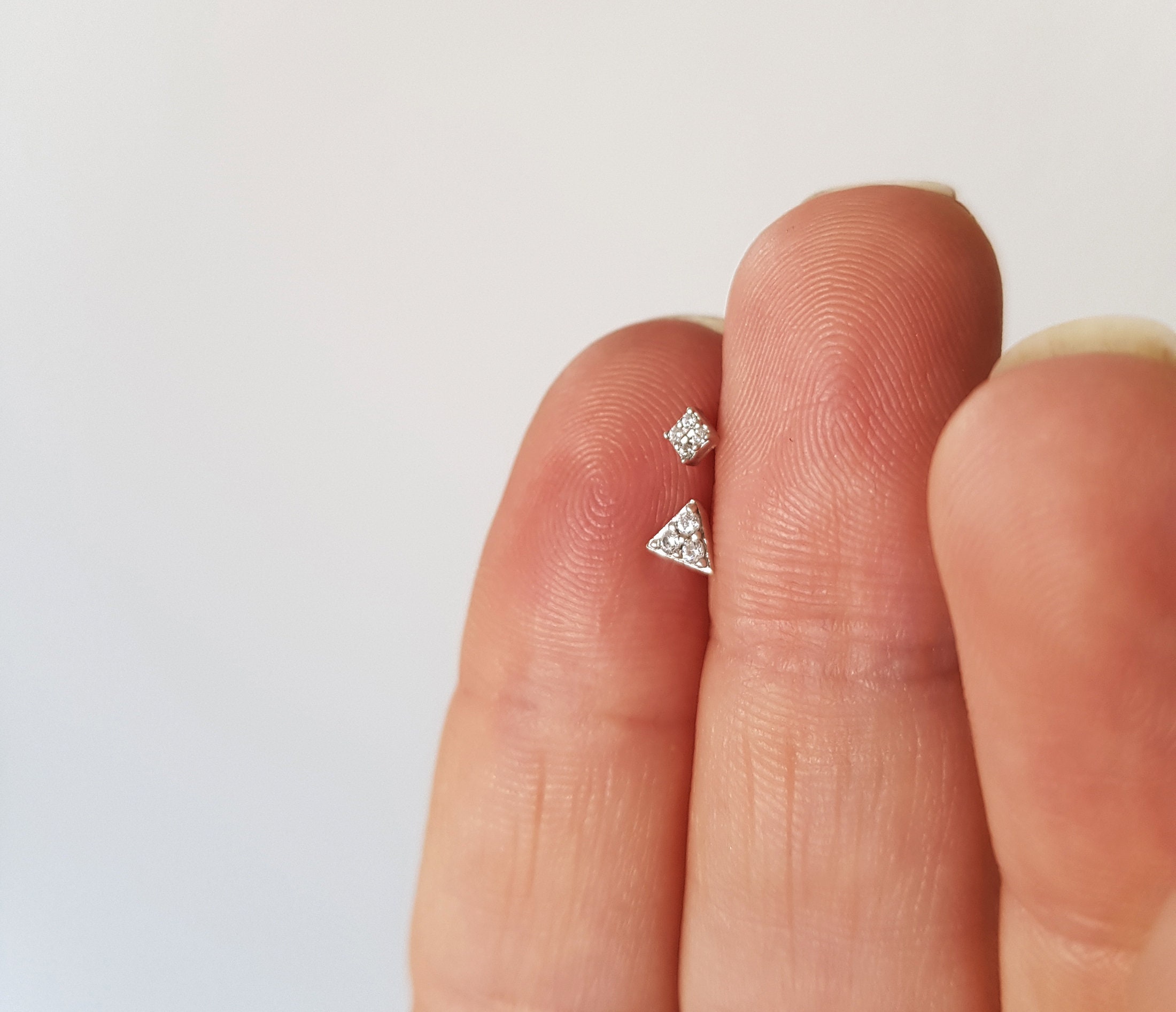 Geometric Studs Tiny Stud Earrings Cz Studs Minimalist - Etsy