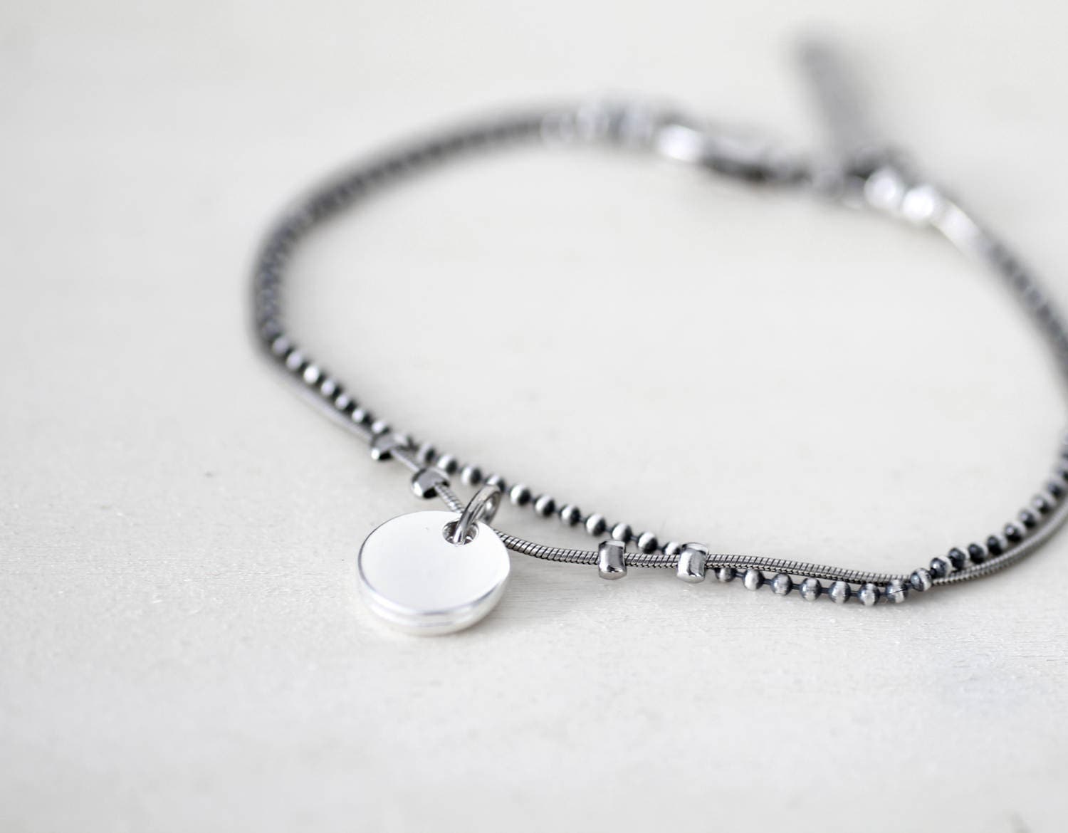 Layered Multi Strand Silver Bracelet With Charm in Sterling | Etsy