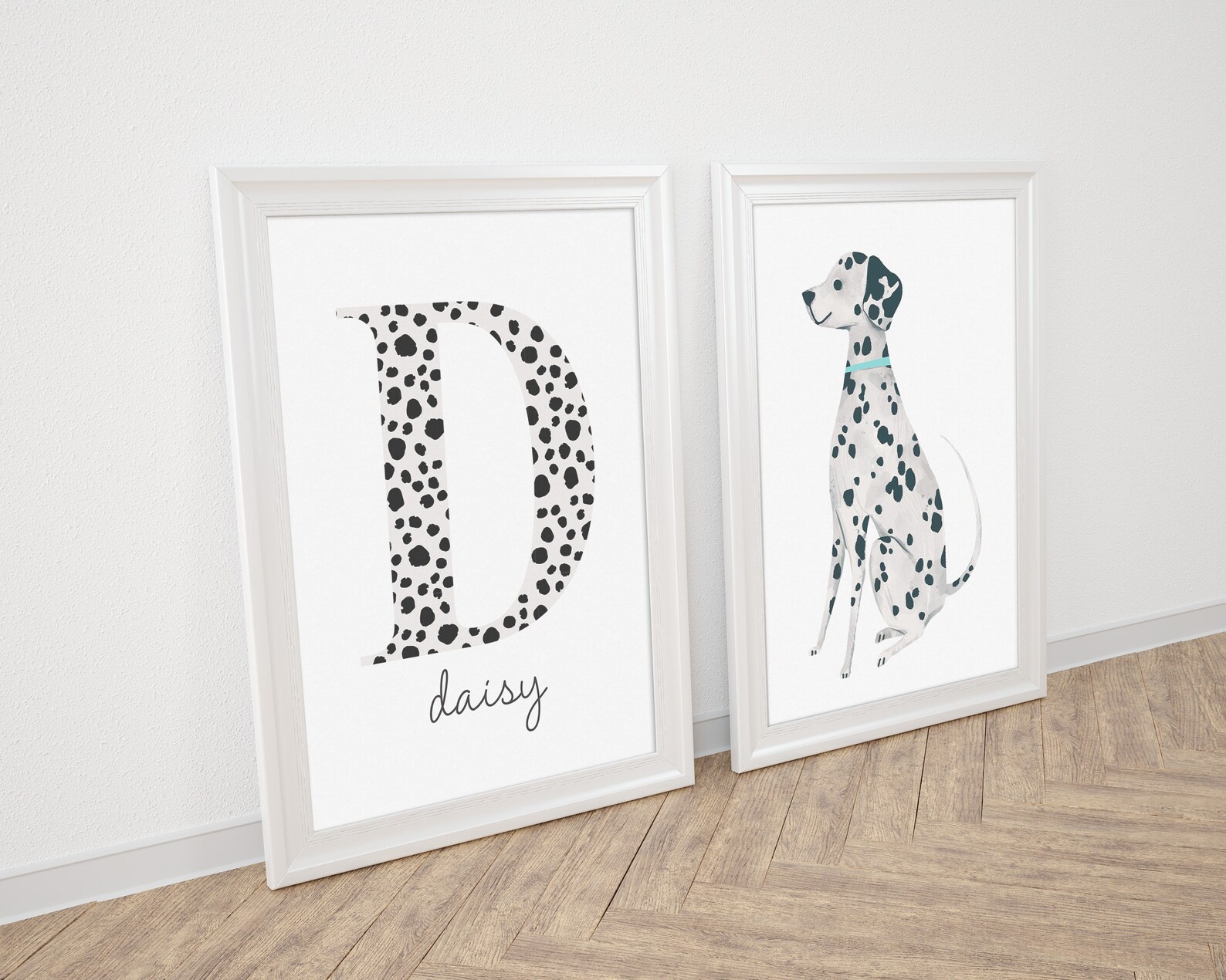 Dalmatian Dog Print Set, Personalised Letter Name Art, Watercolour ...