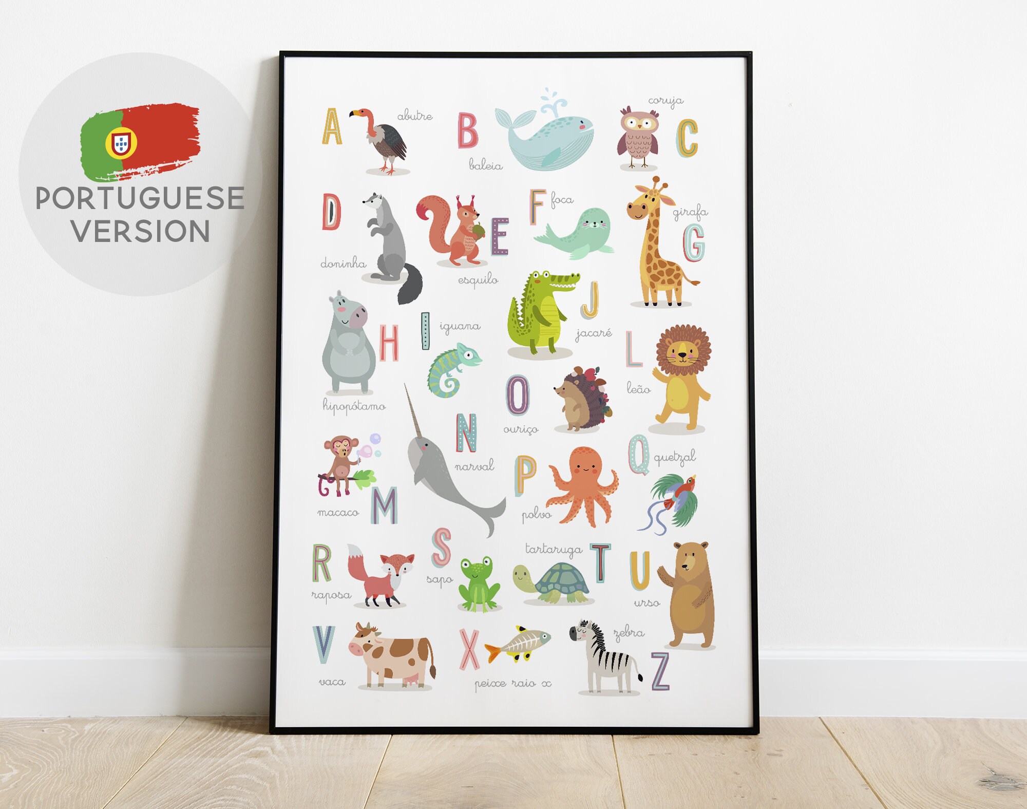 PORTUGUESE Animal Alphabet Personalised Animal ABC Print New - Etsy