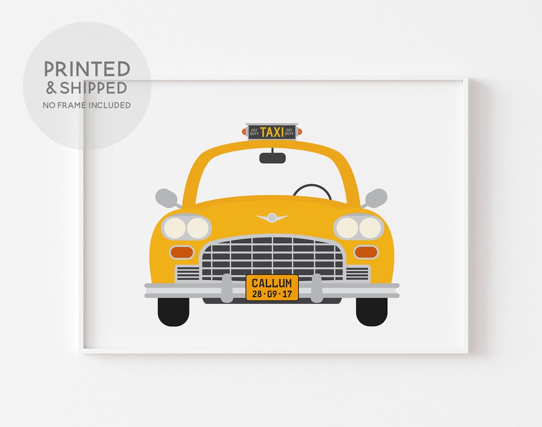New York City Taxi Cab, Personalised Print, NYC Taxi Wall Art, Yellow ...