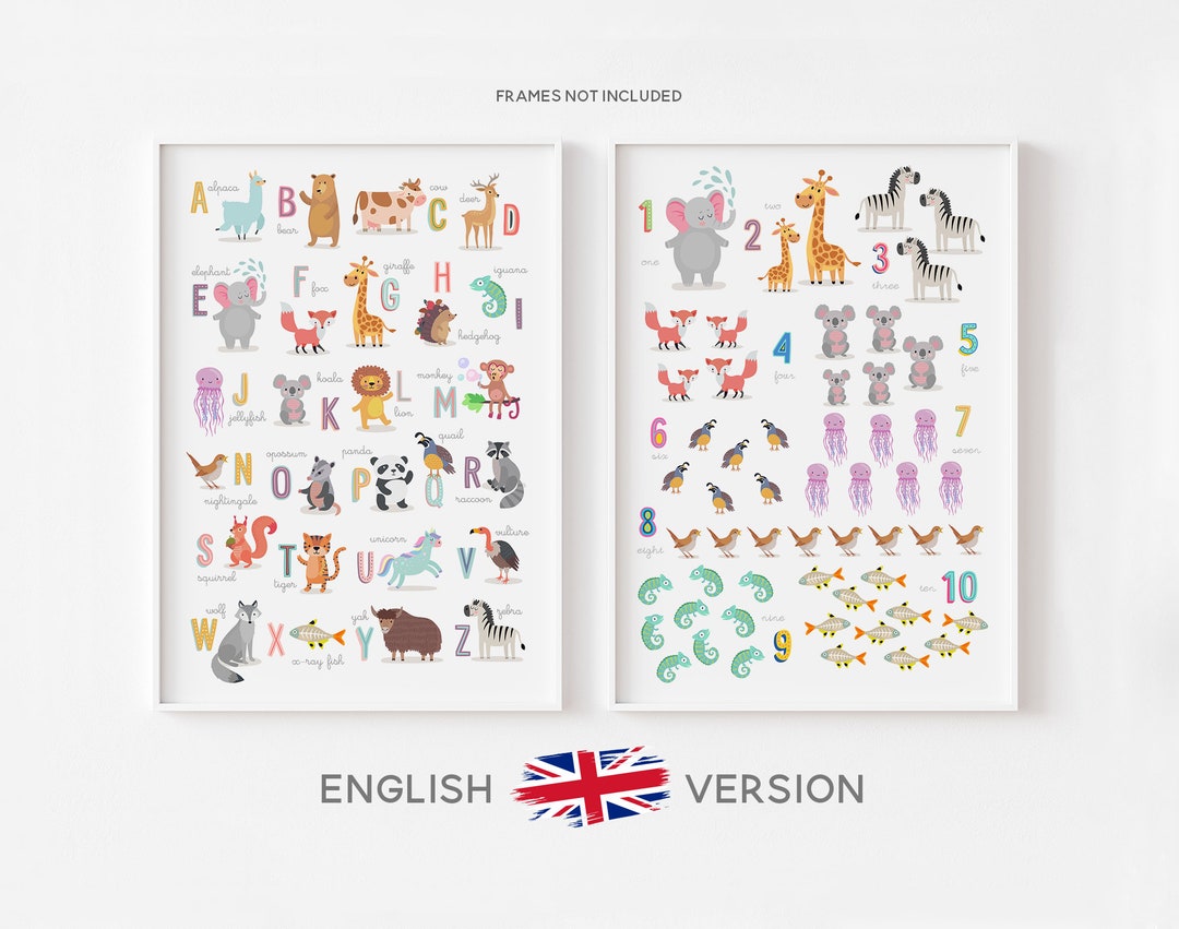 Animal Alphabet and Numbers Print Set, ABC and Counting Posters ...