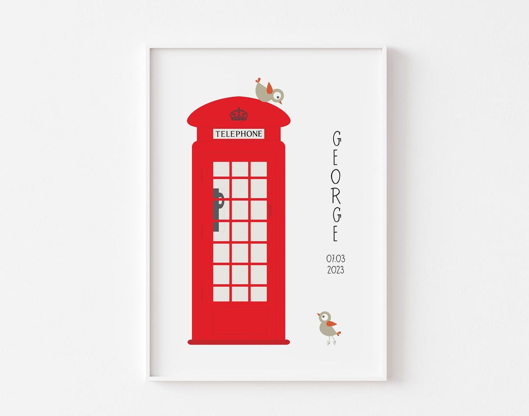 Personalised London Telephone Box Print | Retro Red Phone Booth Art ...