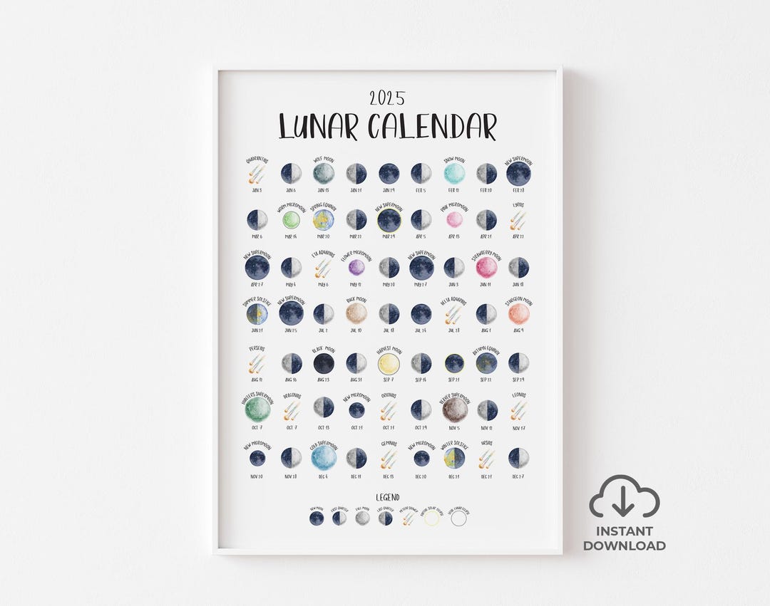 2025 Lunar Calendar DOWNLOAD | NORTHERN Hemisphere | Illustrated Moon ...