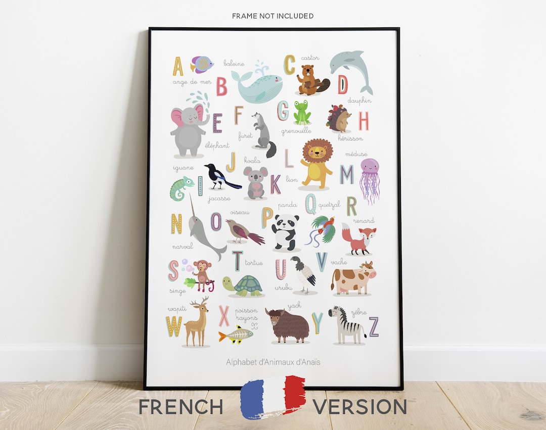 FRENCH Animal Alphabet, Personalised Animal ABC, ABC Poster, Nursery ...