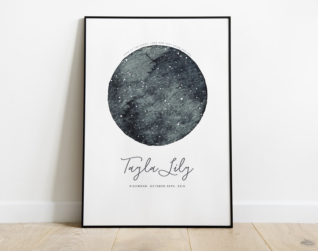 Star Map Night Sky Personalised Print, Celestial Gift, New Baby Gift ...