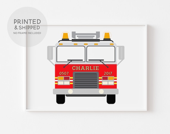 Personalised Fire Engine Print Fire Truck Wall Art Nursery | Etsy