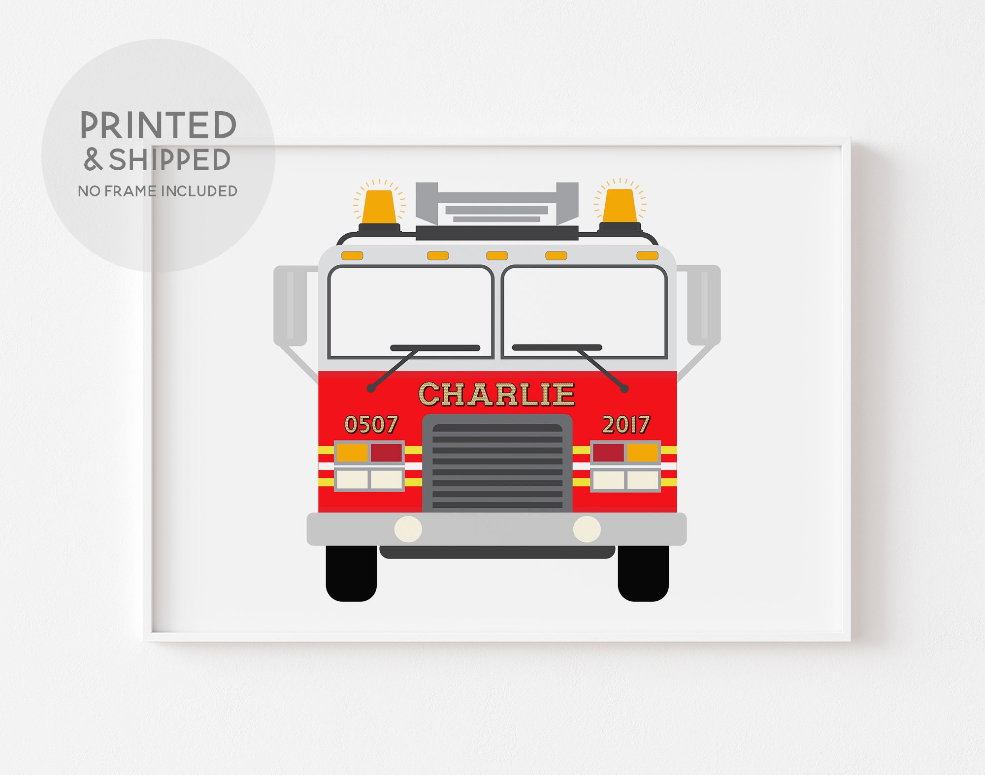 Personalised Fire Engine Print Fire Truck Wall Art Nursery | Etsy
