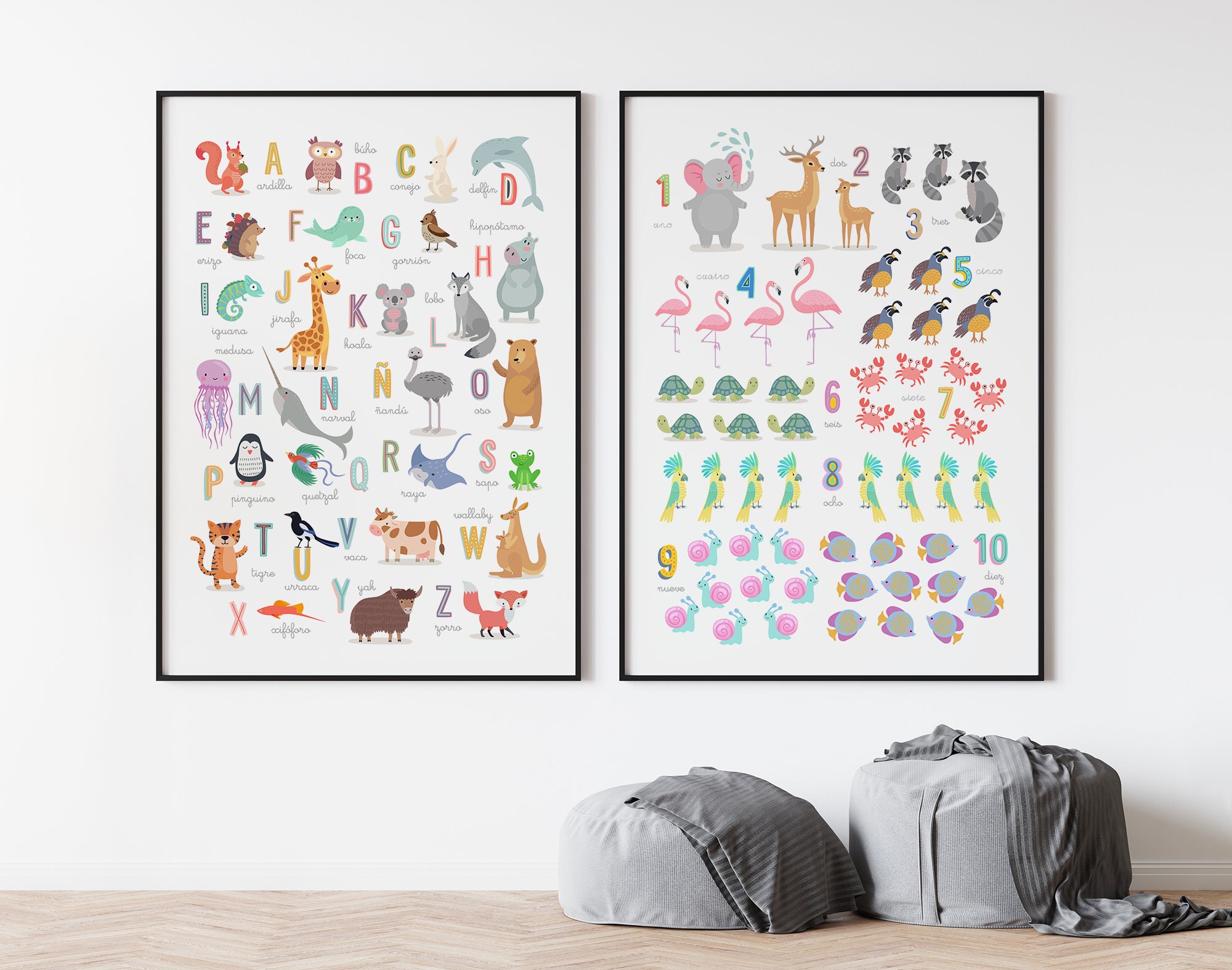 SPANISH ABC and Counting Poster Set, SPANISH Animal Alphabet and ...
