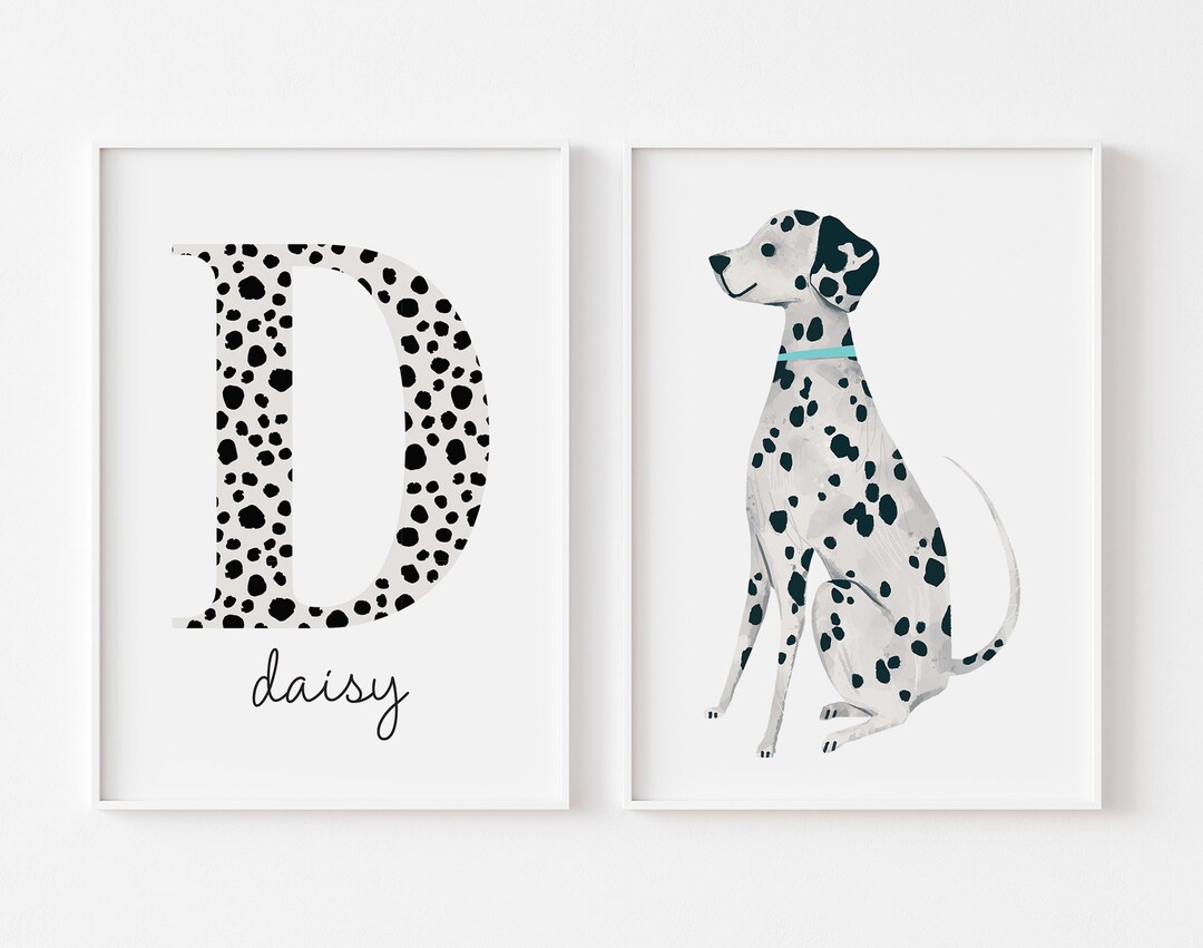 Dalmatian Dog Print Set, Personalised Letter Name Art, Watercolour ...