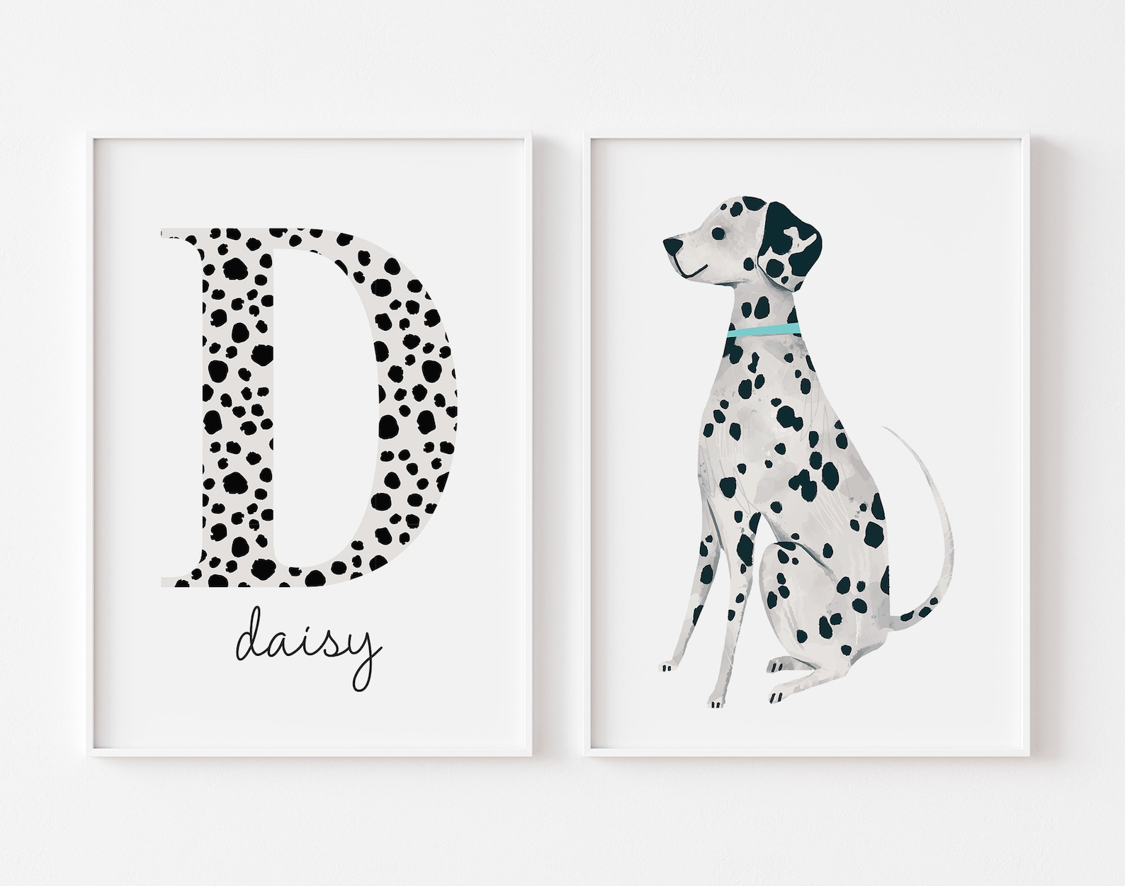 Dalmatian Dog Print Set, Personalised Letter Name Art, Watercolour ...