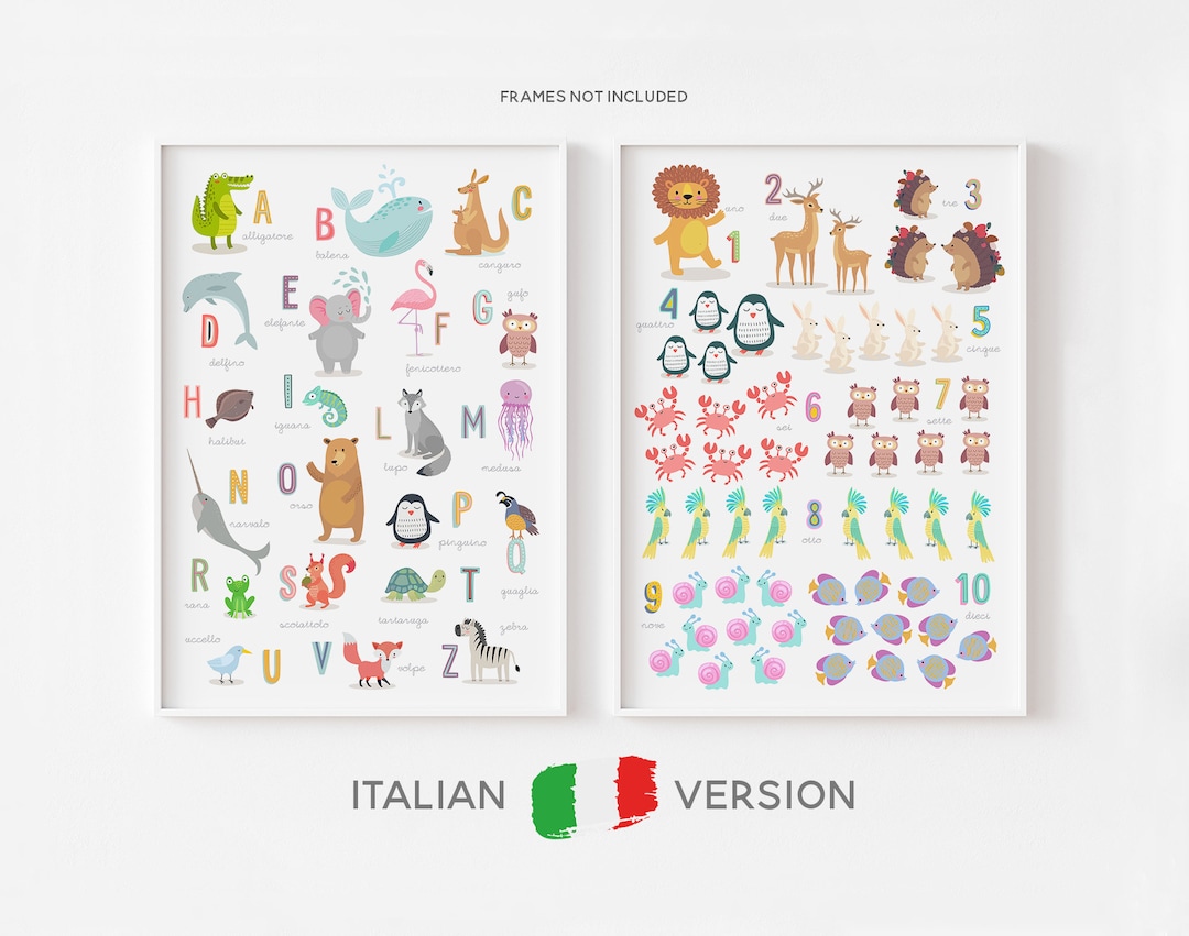 ITALIAN Animal Alphabet and Numbers Print Set, Italian ABC and Counting ...