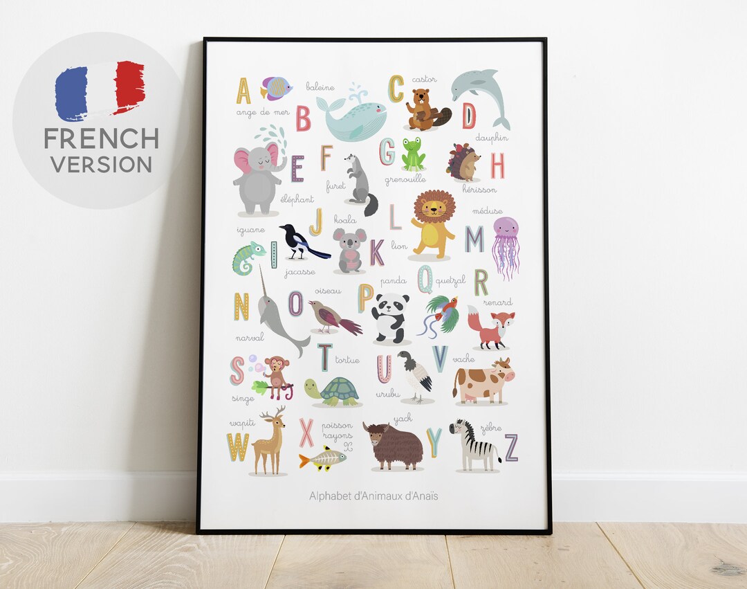 FRENCH Animal Alphabet, Personalised Animal ABC, ABC Poster, Nursery ...