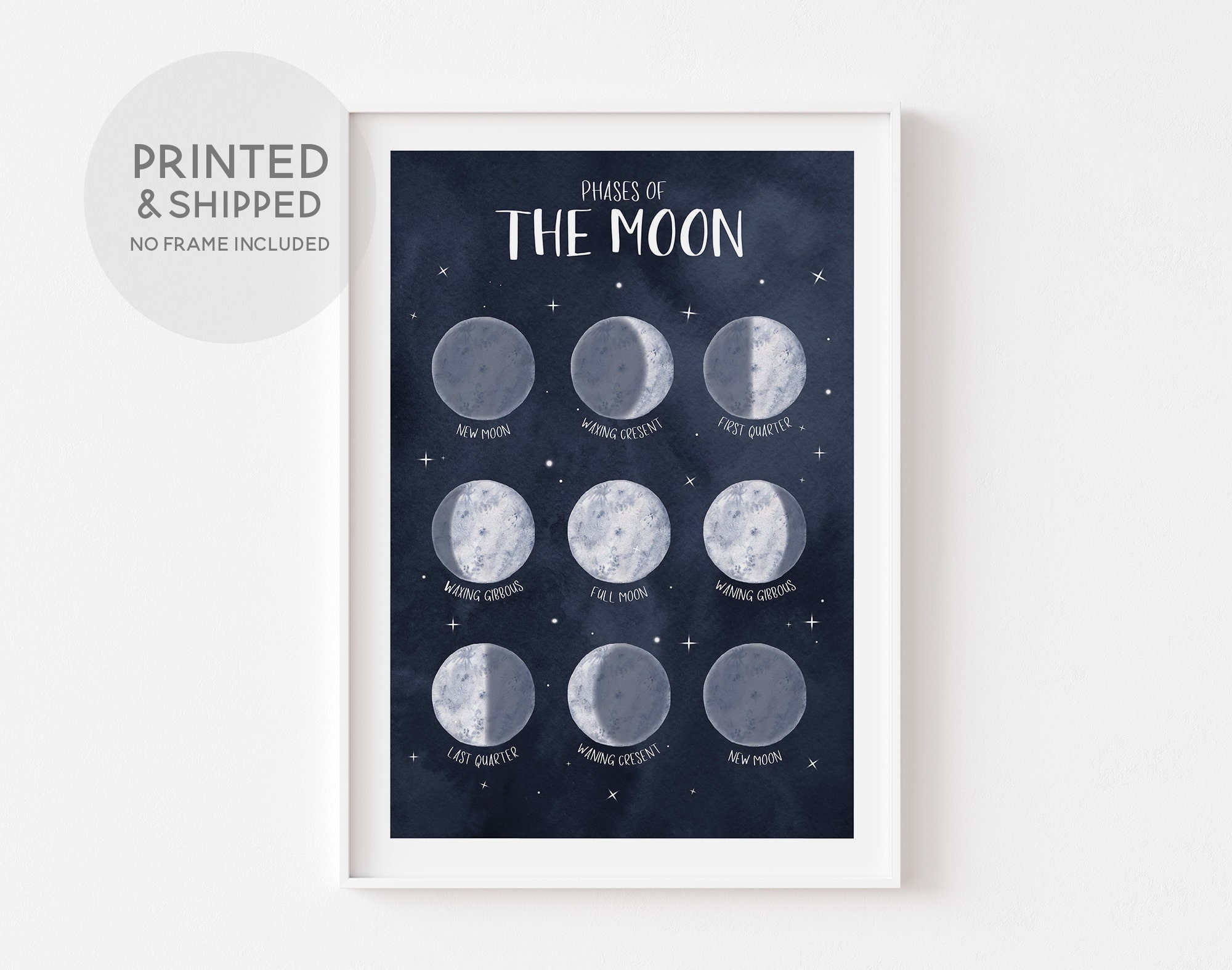 MOON PHASES Wall Art Print, Lunar Phases Poster, Moon Watercolour ...