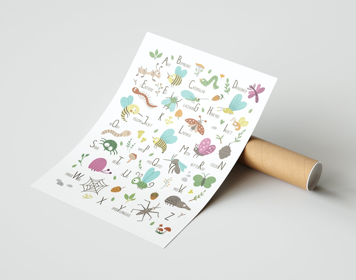 MINI BEAST Alphabet, Insect Alphabet Print, ABC Poster, Nursery Wall ...