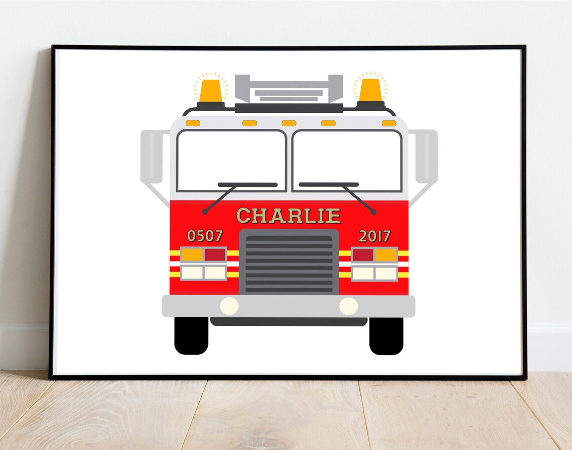 Personalised Fire Engine Print Fire Truck Wall Art Nursery | Etsy