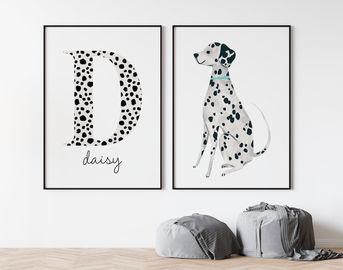 Dalmatian Dog Print Set Personalised Letter Name Art - Etsy