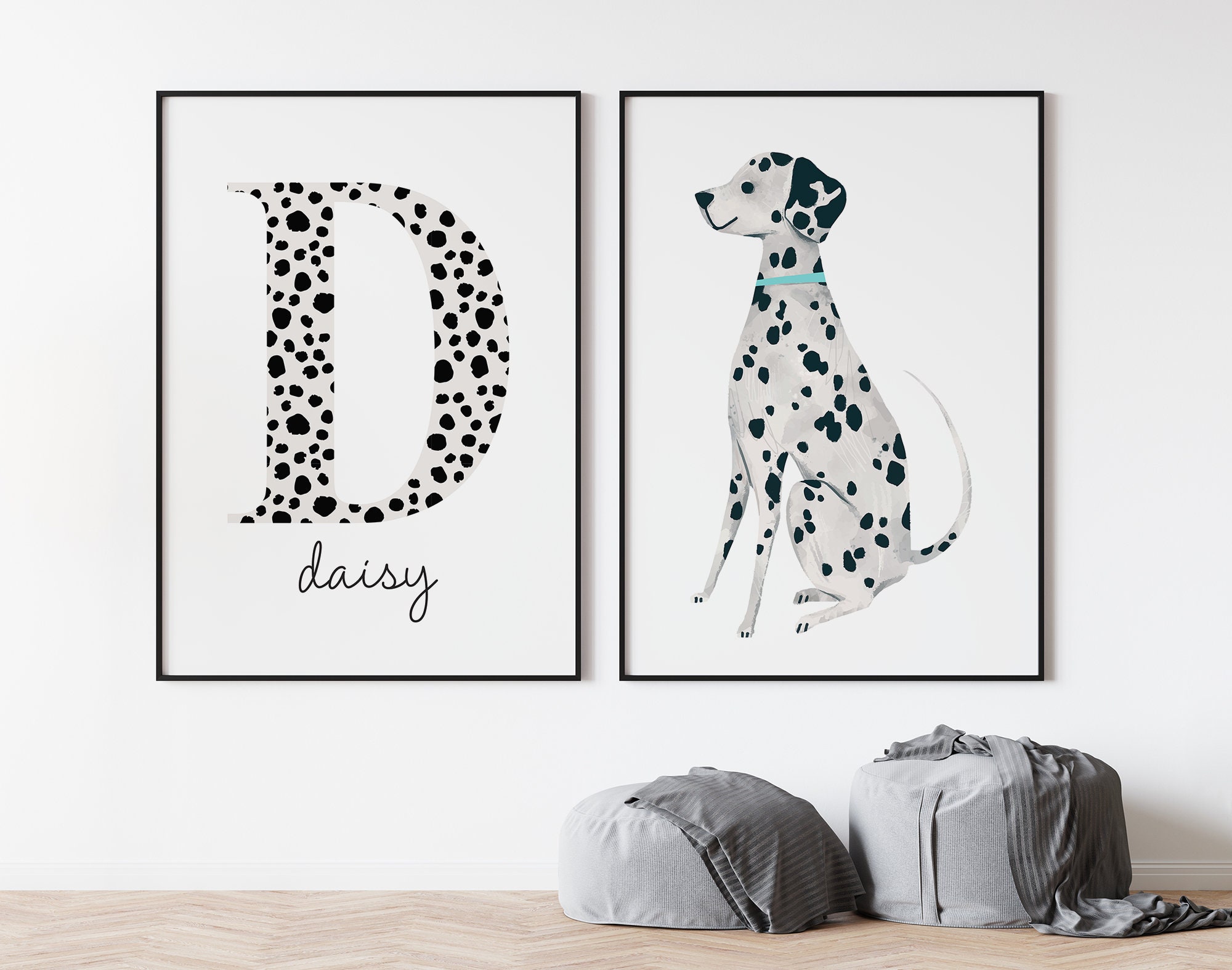 Dalmatian Dog Print Set Personalised Letter Name Art - Etsy