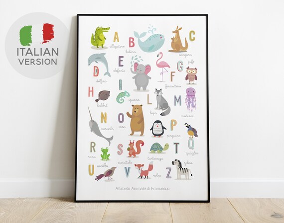 ITALIAN Animal Alphabet Personalised Animal ABC Print New - Etsy