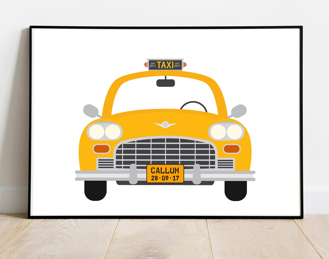 New York City Taxi Cab, Personalised Print, NYC Taxi Wall Art, Yellow ...