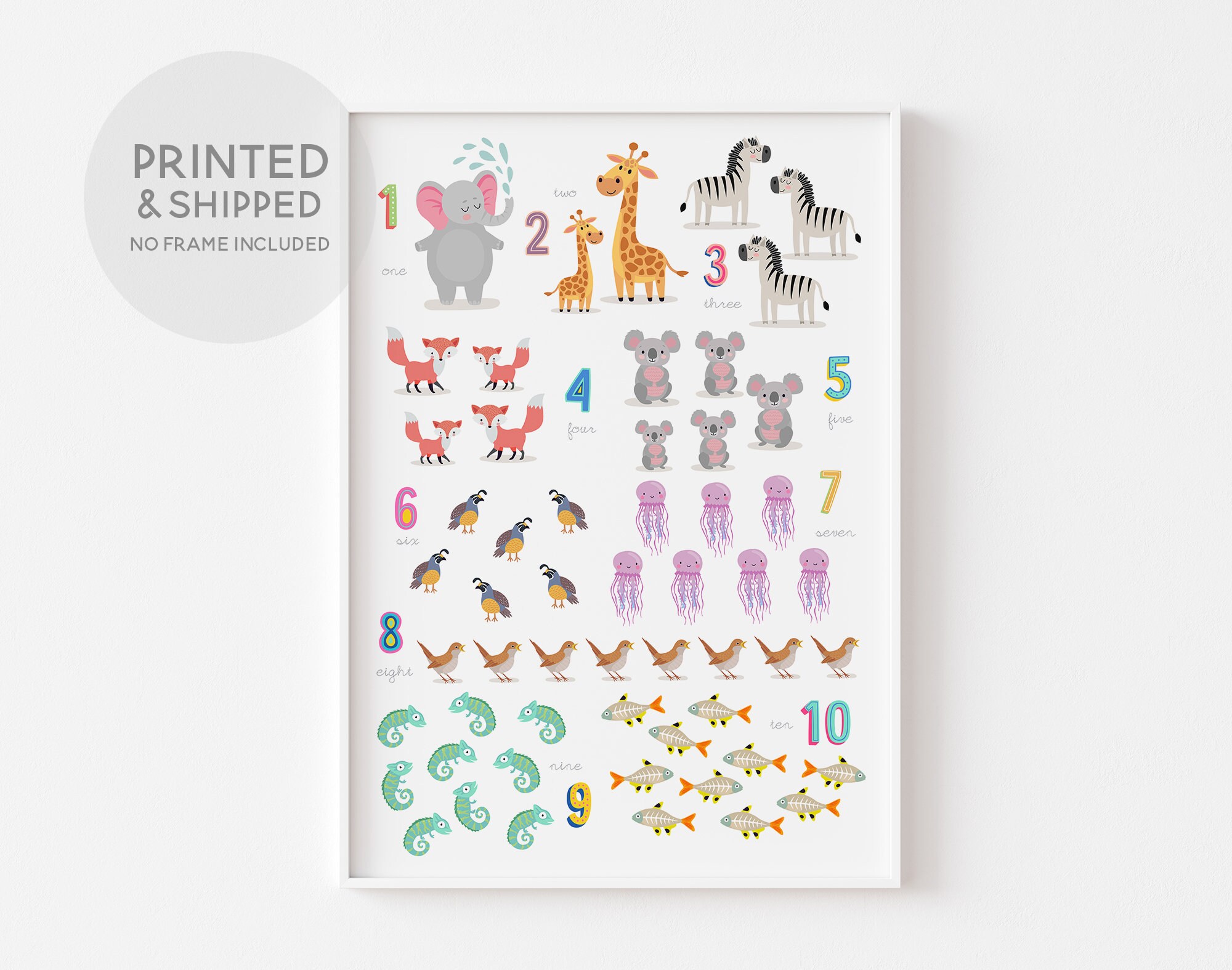 Animal Numbers Print, Counting Poster, Educational Print, Classroom ...