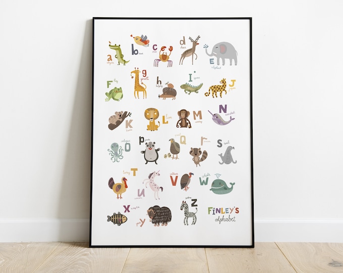 Animal Alphabet Poster for Children's Nursery. ABC Bright Watercolour ...