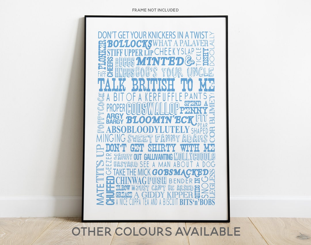 BRITISH Words and Phrases, British Sayings Wall Art, Typographical ...