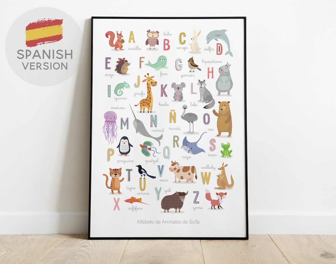 SPANISH Animal Alphabet, Personalised Animal ABC, Nursery Wall Art ...